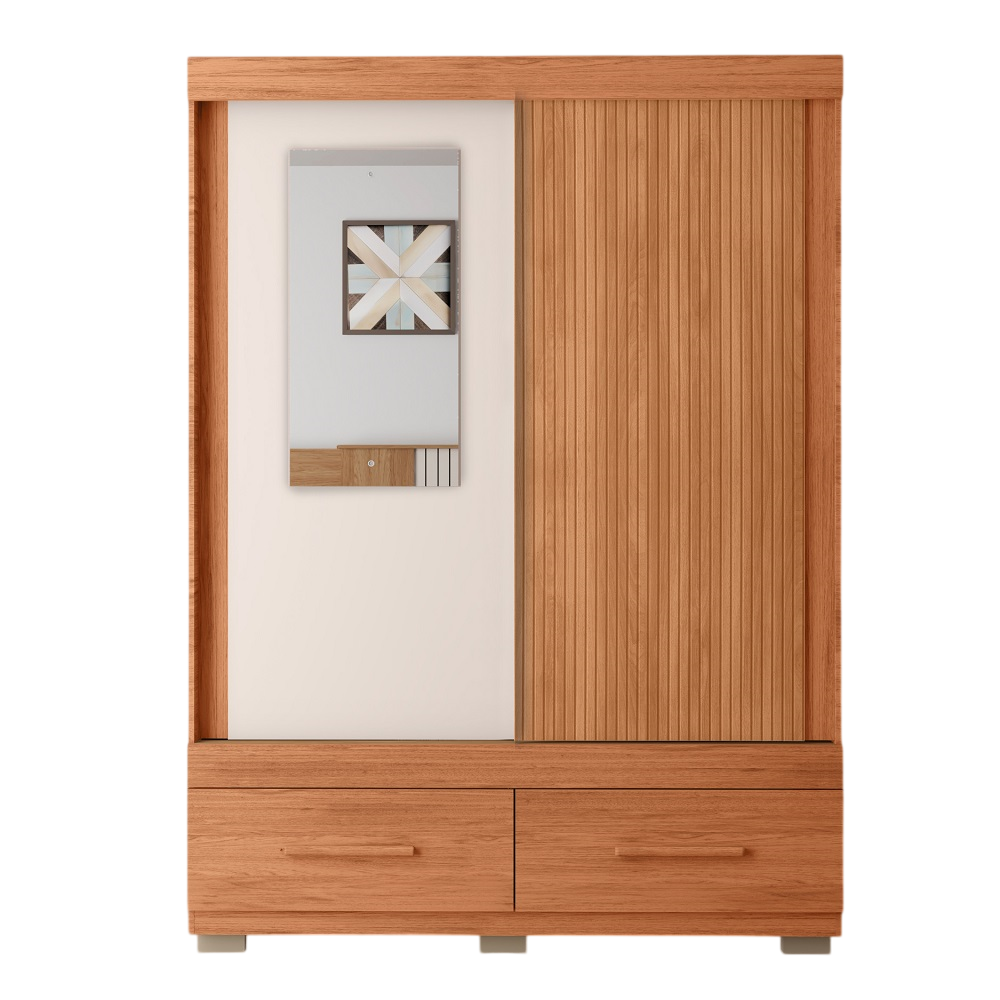 Guarda-Roupa Solteiro com Espelho 2 Portas Correr 2 Gav | Millena